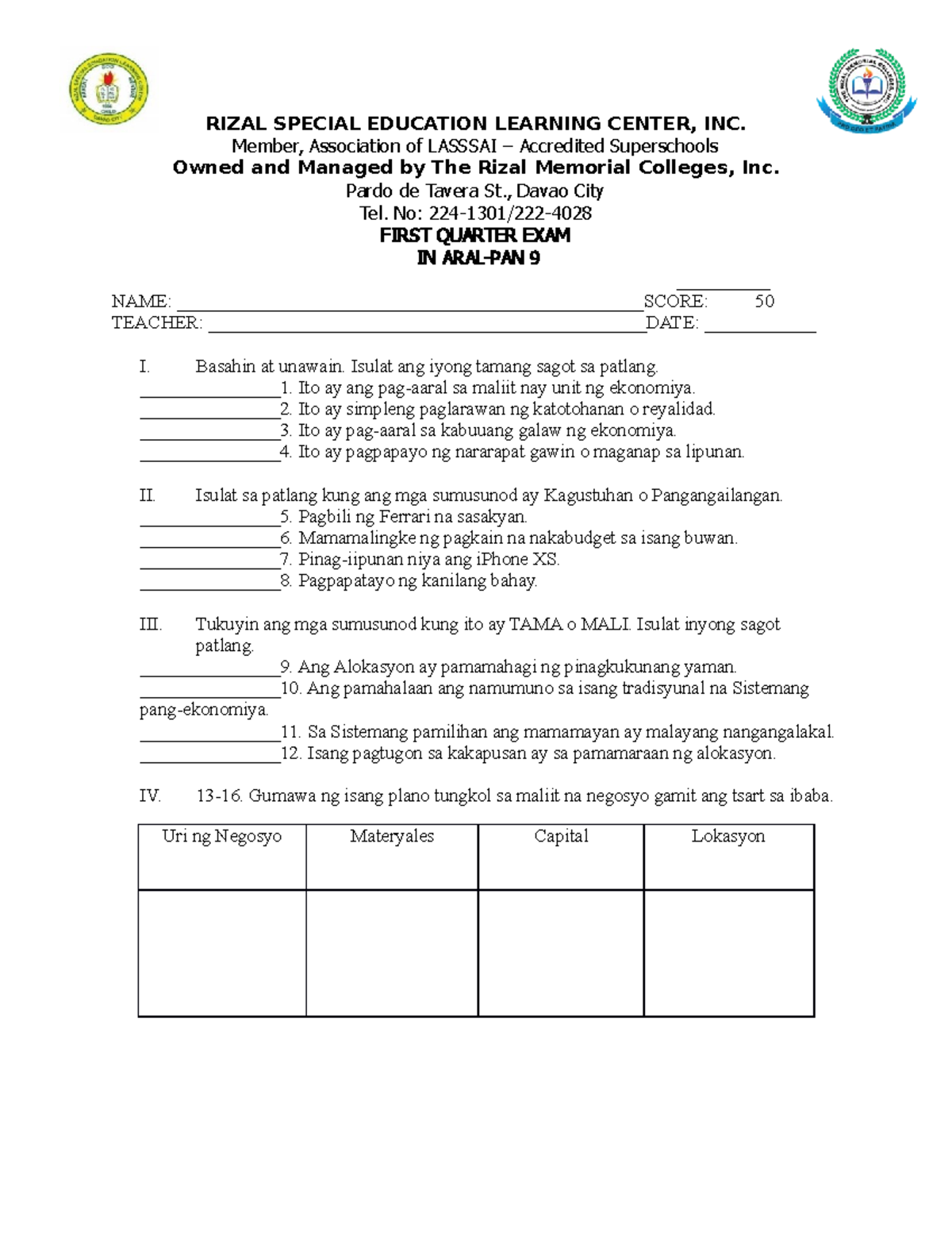 AP 9 1st quarter exam - Bachelor of Secondary Education - UM - Studocu