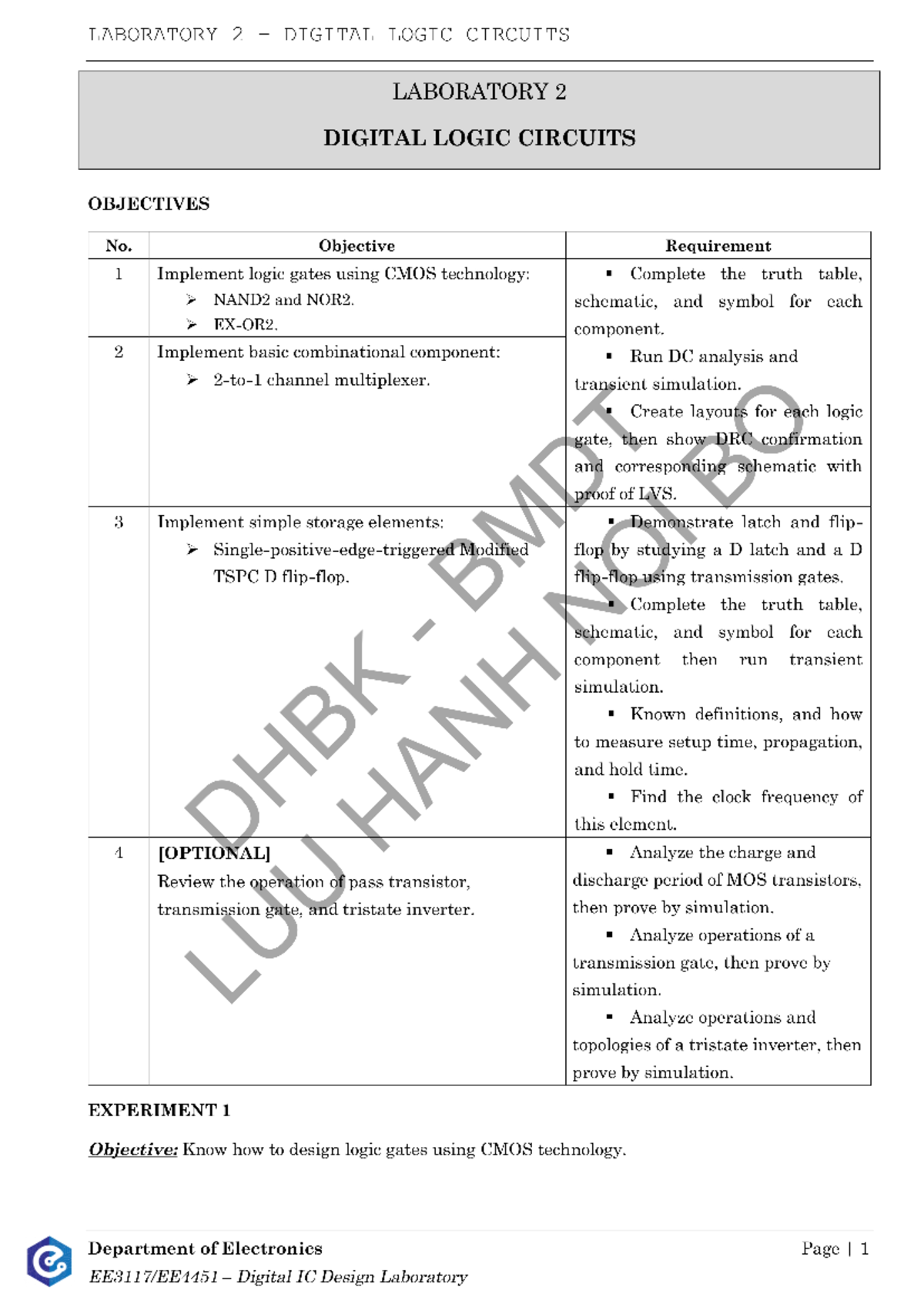 232 EE3117 EE4451 Digital Logic Circuits Lab 2 Report - CMOS Logic ...