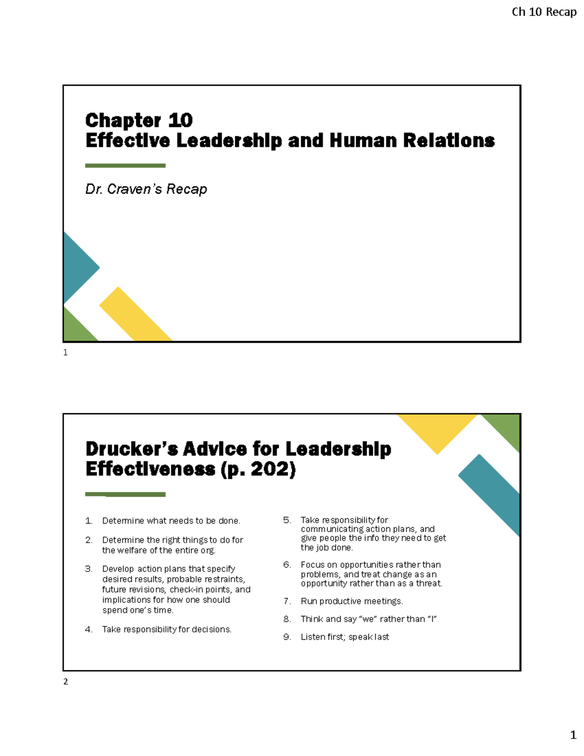 Ch 10 Recap: Effective Leadership & Human Relations Insights - Studocu