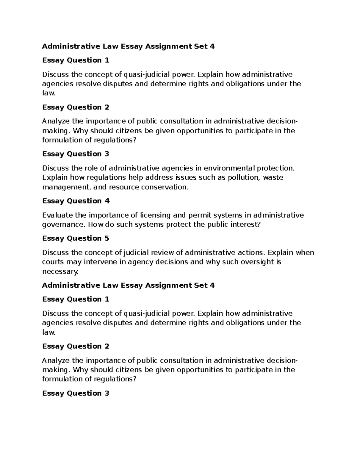 Administrative Law Essay Assignment Set 4: Key Concepts & Analysis ...