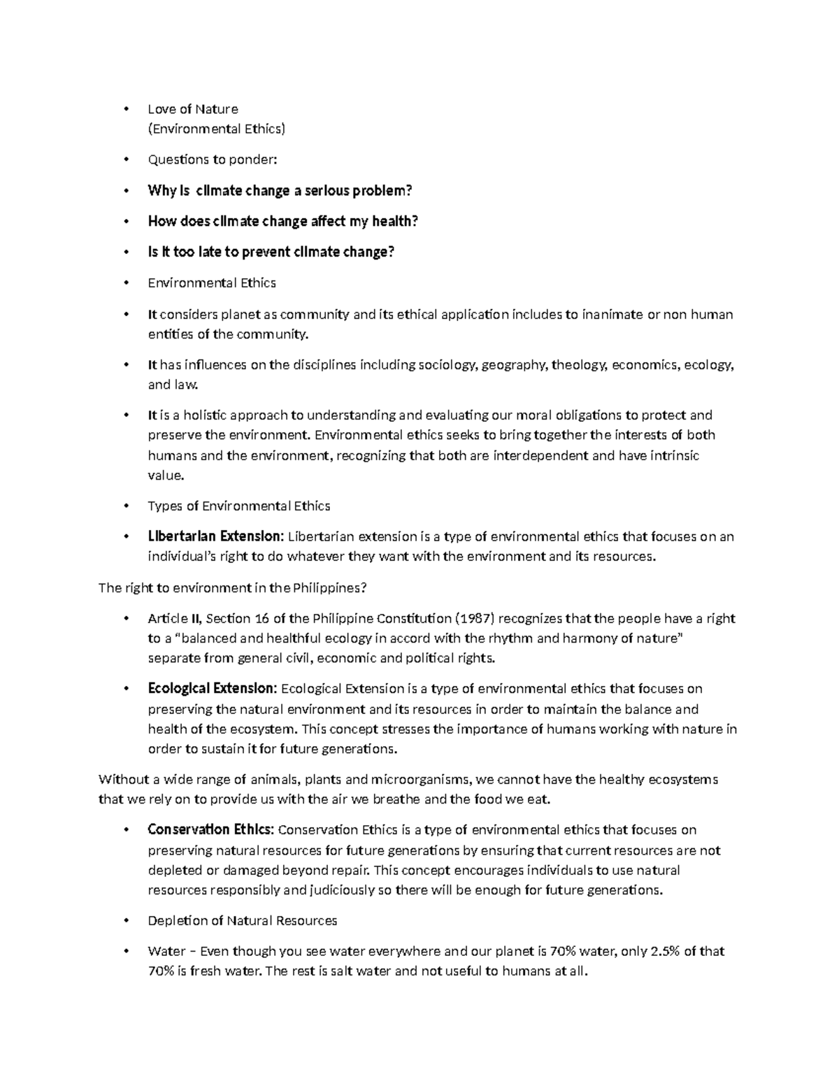 Love-of-Nature - Love - Love of Nature (Environmental Ethics) Questions ...