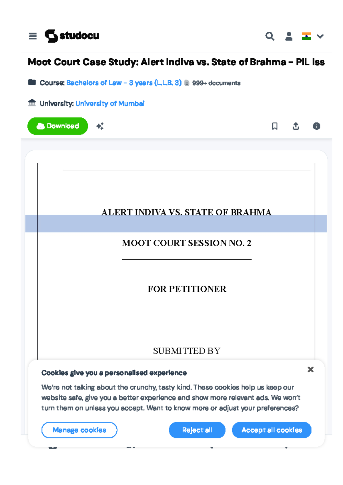Moot Court Case Study: Alert Indiva vs. State of Brahma (L.L.B. 3 ...