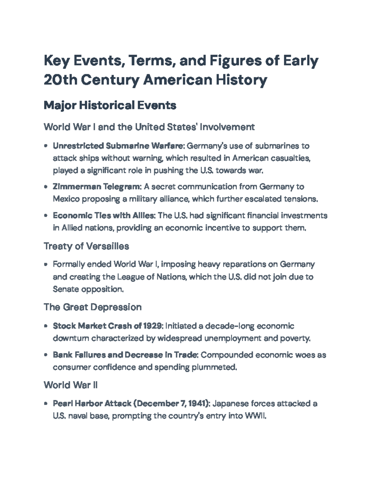 Key Events and Concepts in Early 20th Century U.S. History (HIST 101 ...