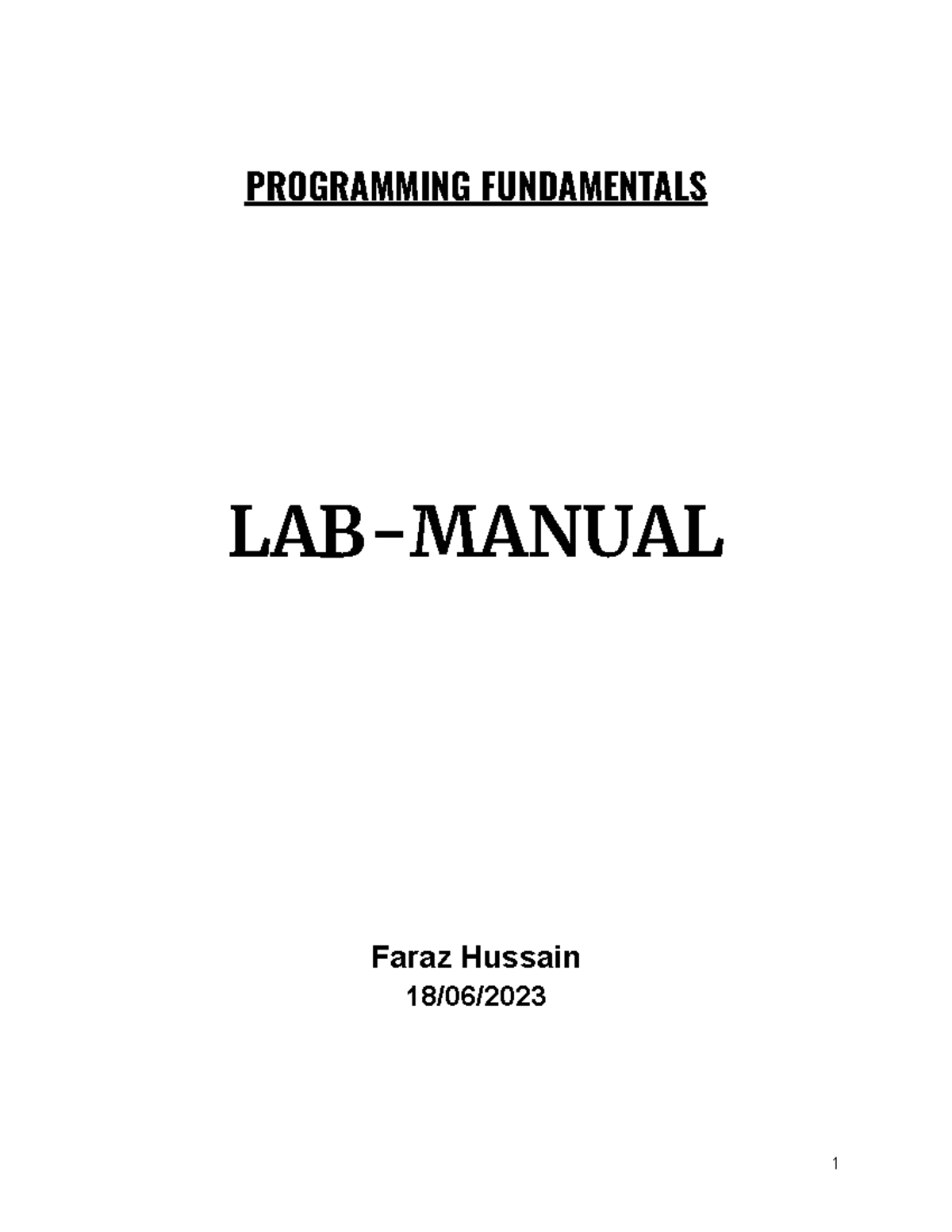 PF LAB Manual: Intro to Programming Tasks & Exercises - Studocu