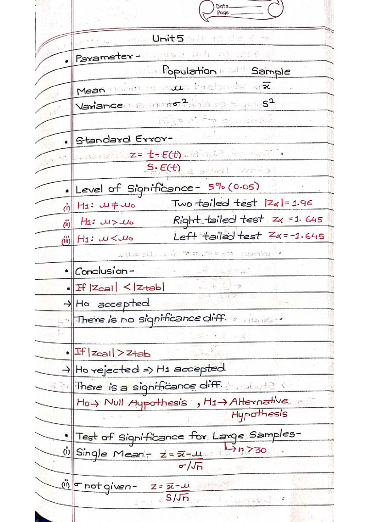 Maths Unit 5: Statistical Tests and ANOVA Overview - Studocu