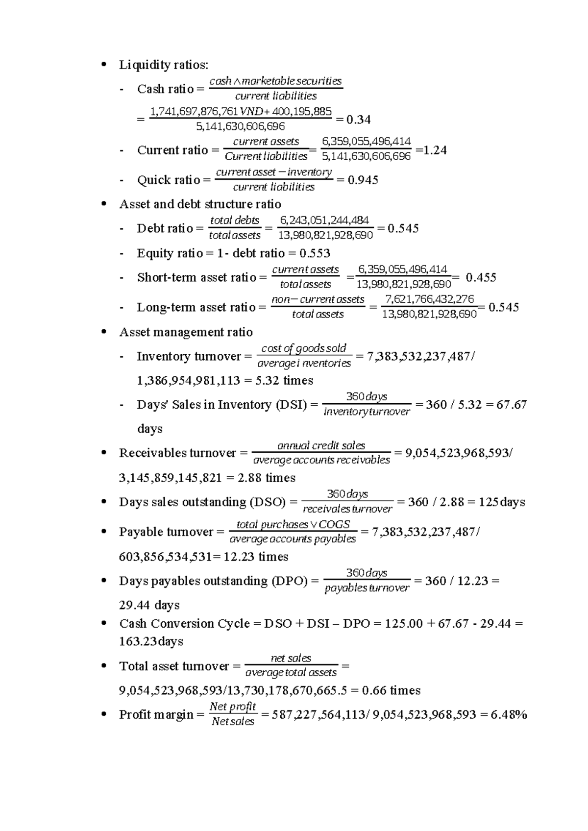 KDC - Liquidity Ratios Analysis and Financial Metrics Overview - Studocu