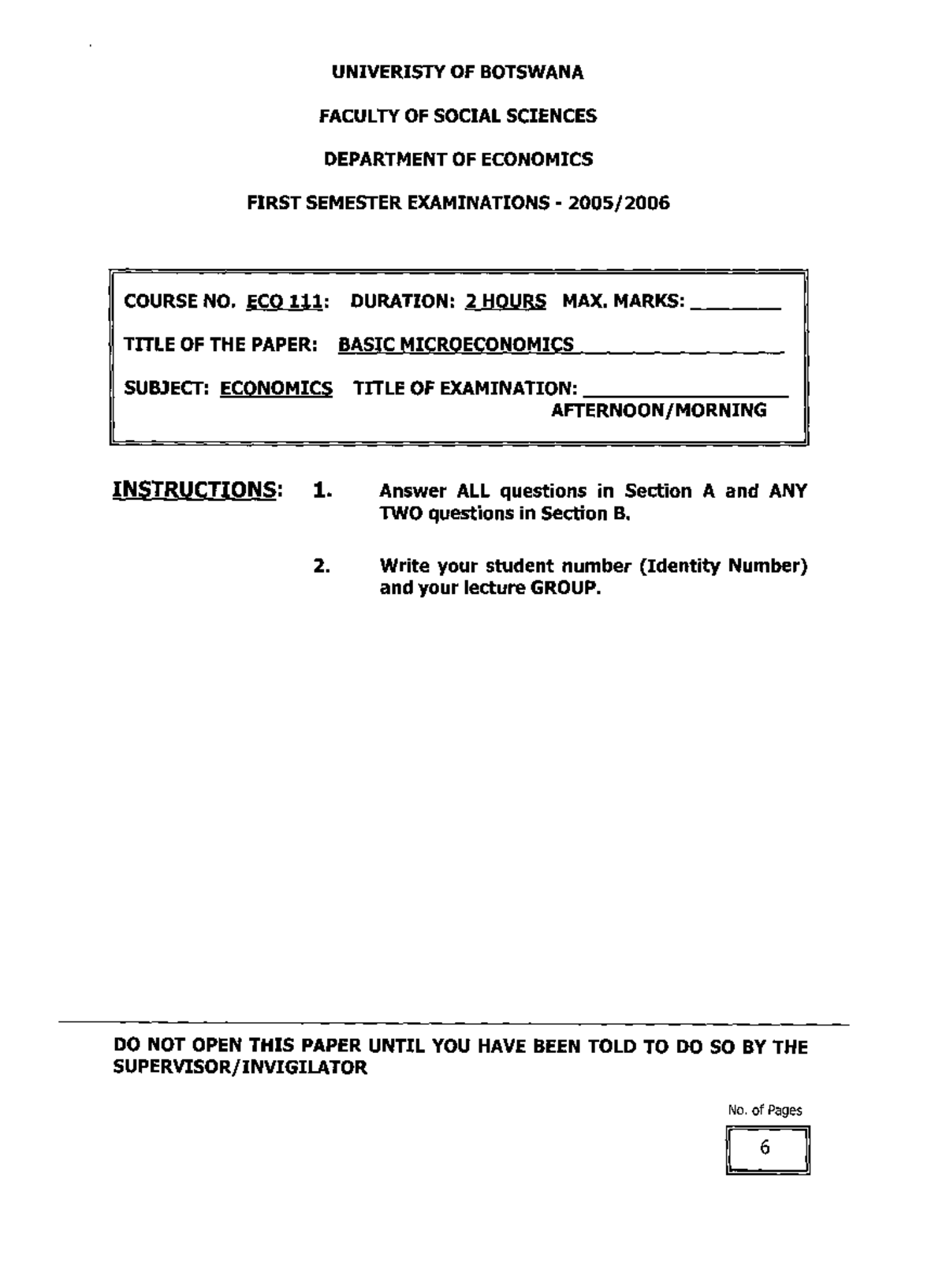 ECO111 - Basic Microeconomics Past Exam Paper - Studocu