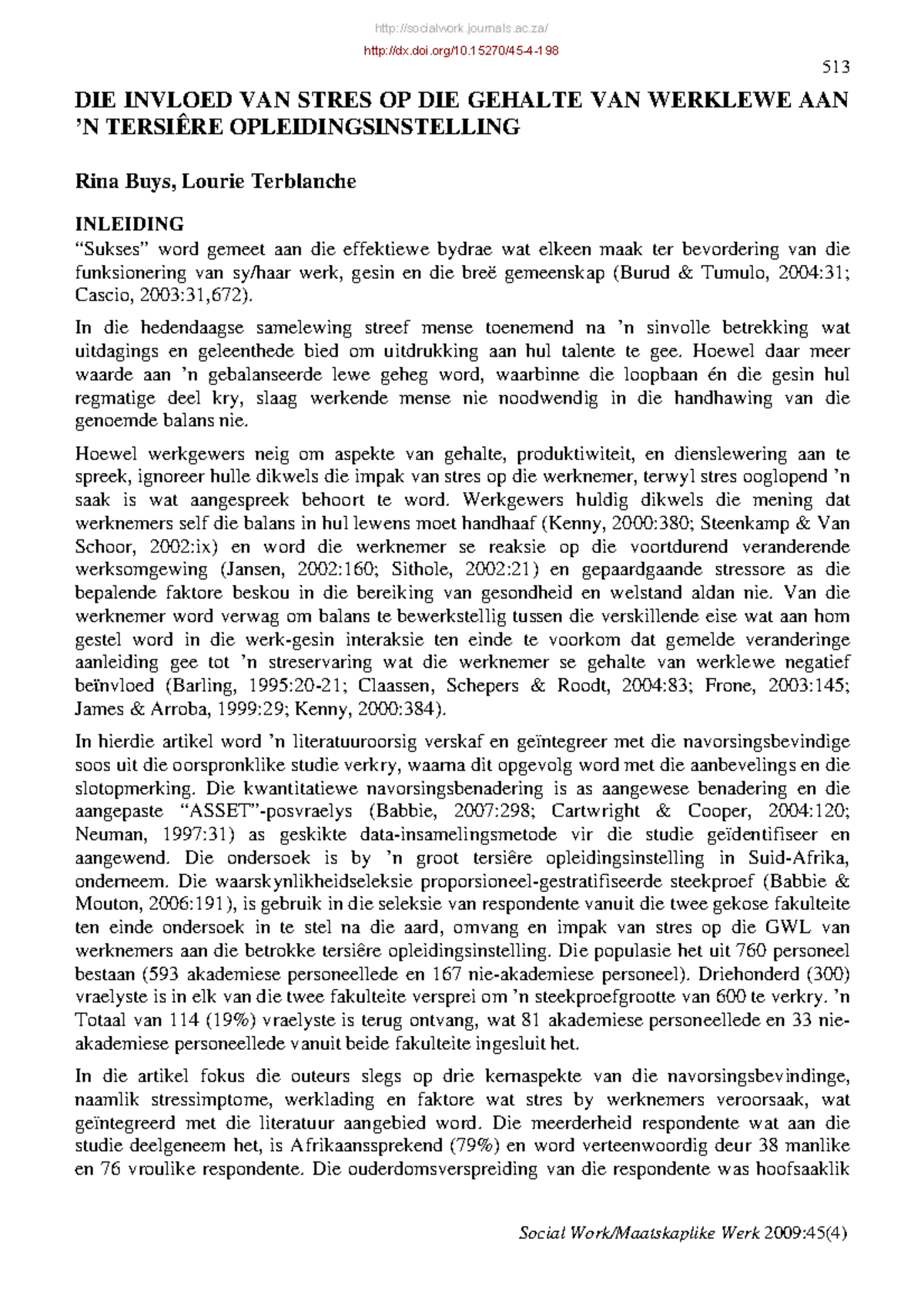 Gehalte van Werklewe en Stres by Tersiêre Opleidingsinstelling ...