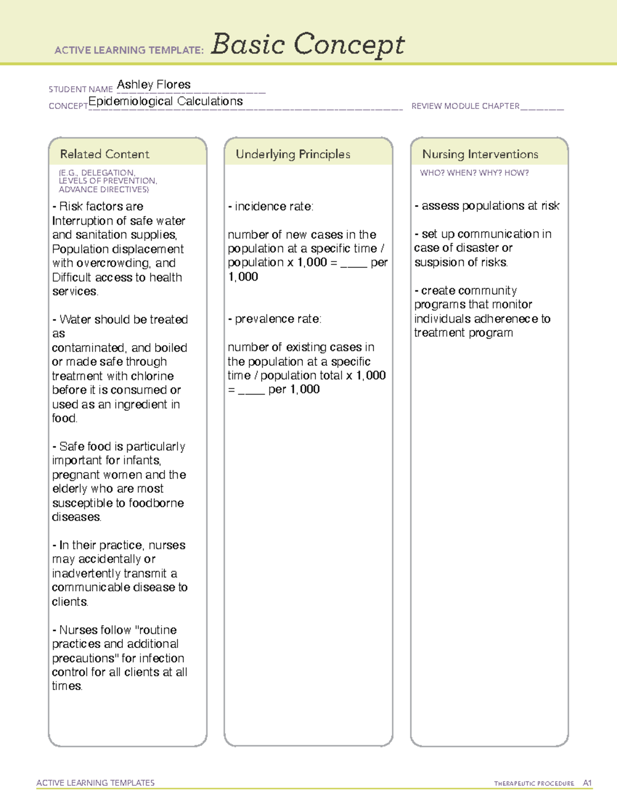 Epidemiological Calculations Active Learning Template - ATI - Studocu