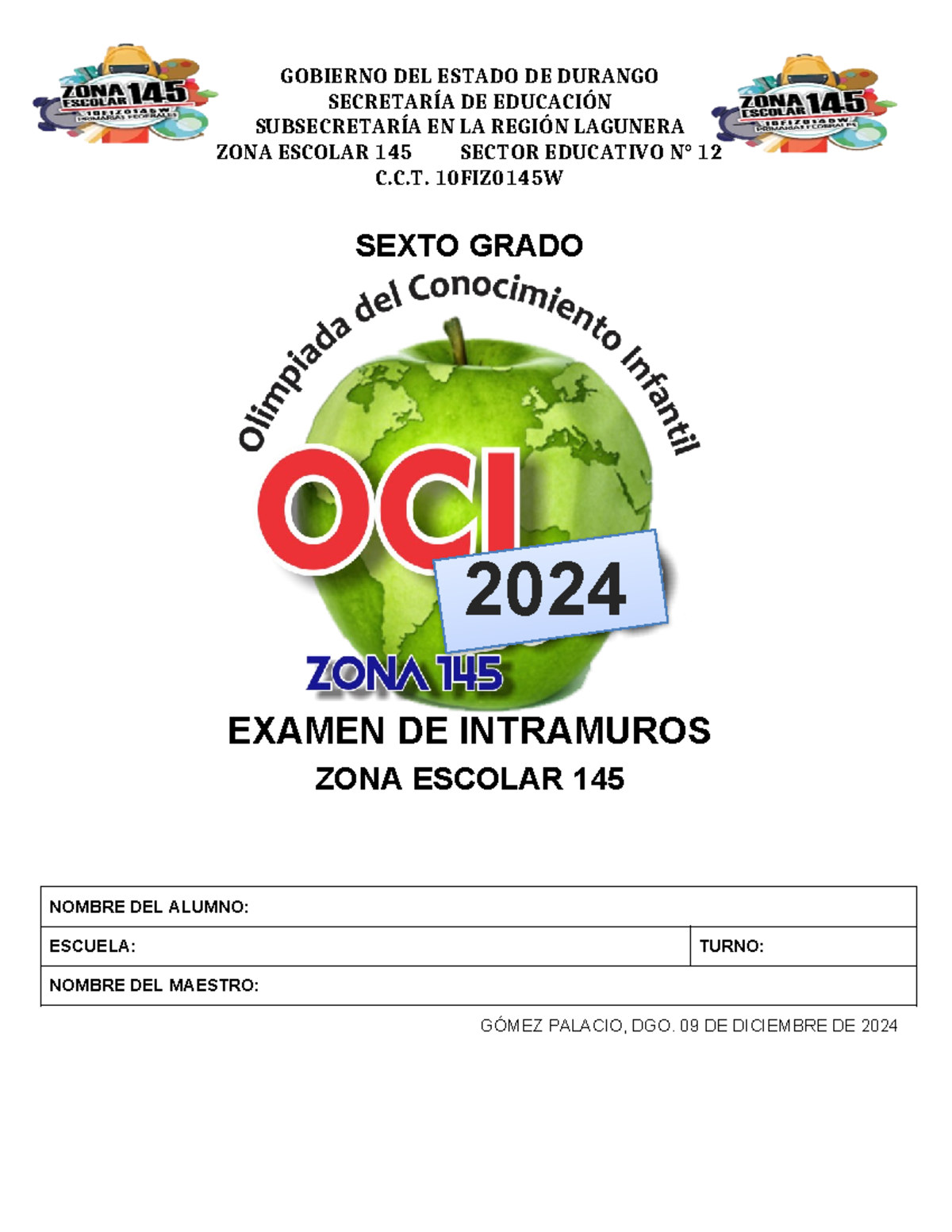 Examen OCI 2024 Intramuros - 2024 GOBIERNO DEL ESTADO DE DURANGO SECRETARÍA DE EDUCACIÓN - Studocu