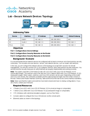 11.6.6 Lab - Calculate IPv4 Subnets - Objectives Part 1: Determine IPv4 Address Subnetting Part ...