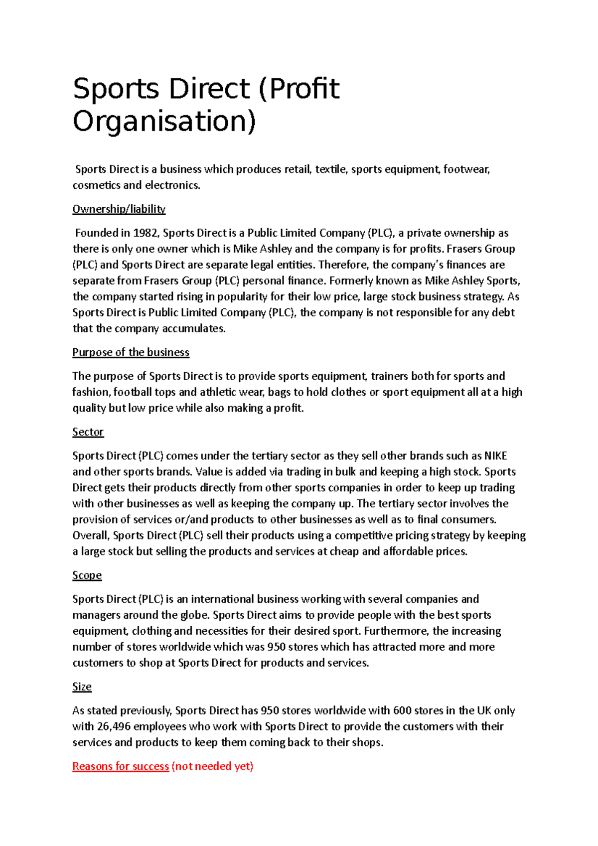 Sports Direct PLC - Business Assignment Overview and Analysis - Studocu