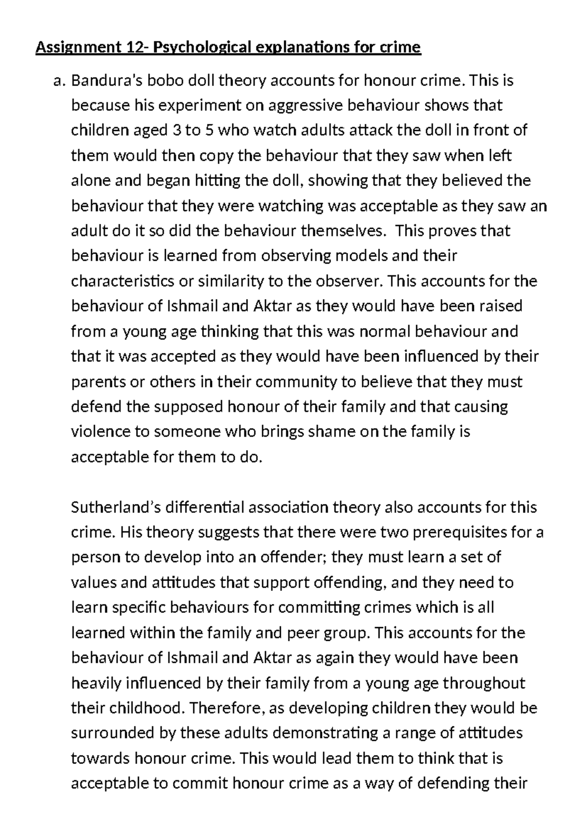 Assignment 12: Psychological Theories on Crime and the Bobo Doll Effect ...