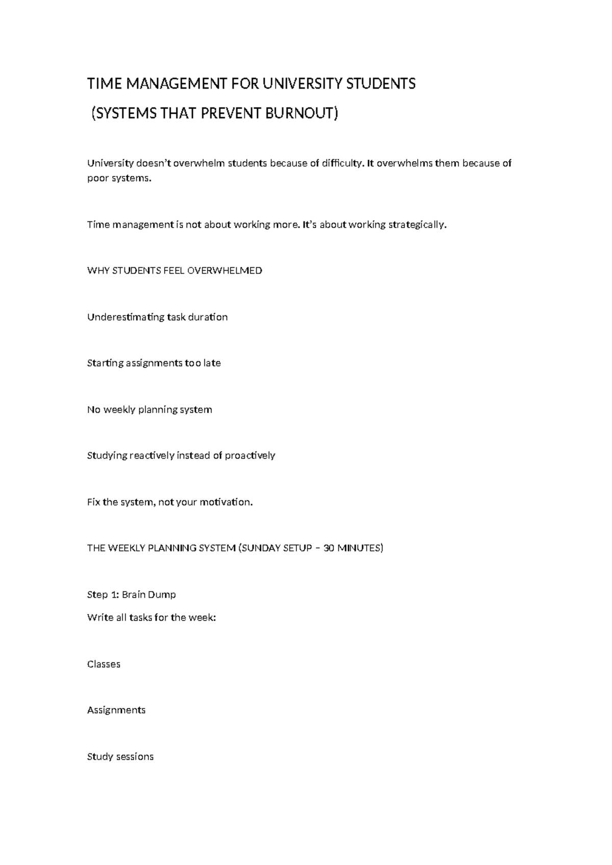 DOC 3 - TIME MANAGEMENT STRATEGIES FOR STUDENTS - Studocu