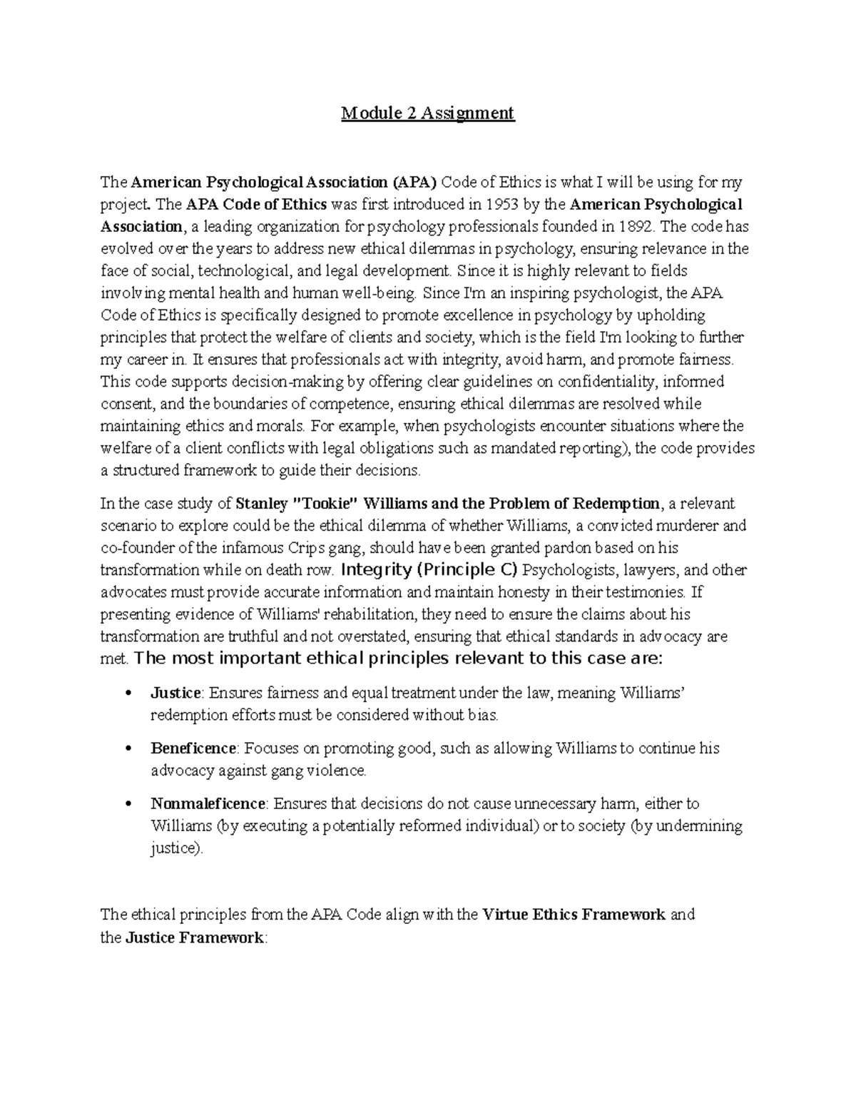 APA Code of Ethics: Insights & Dilemmas - Module 2 Assignment - Studocu
