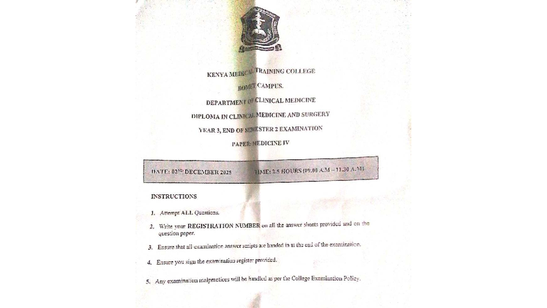 BOMET KMTC Year 3 Medicine IV Mock Exam Questions - Studocu