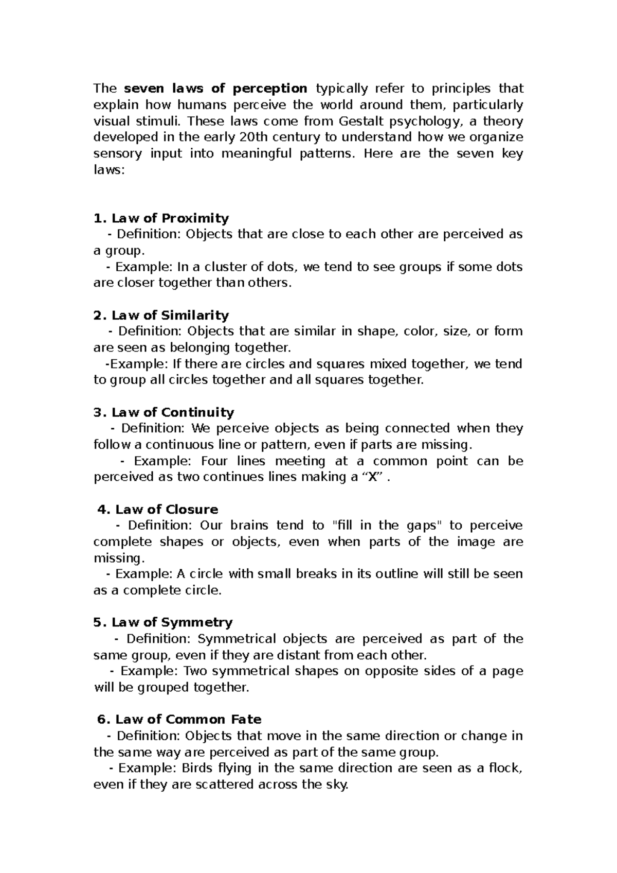 Psych 101: Laws of Perception - Comprehensive Notes - Studocu