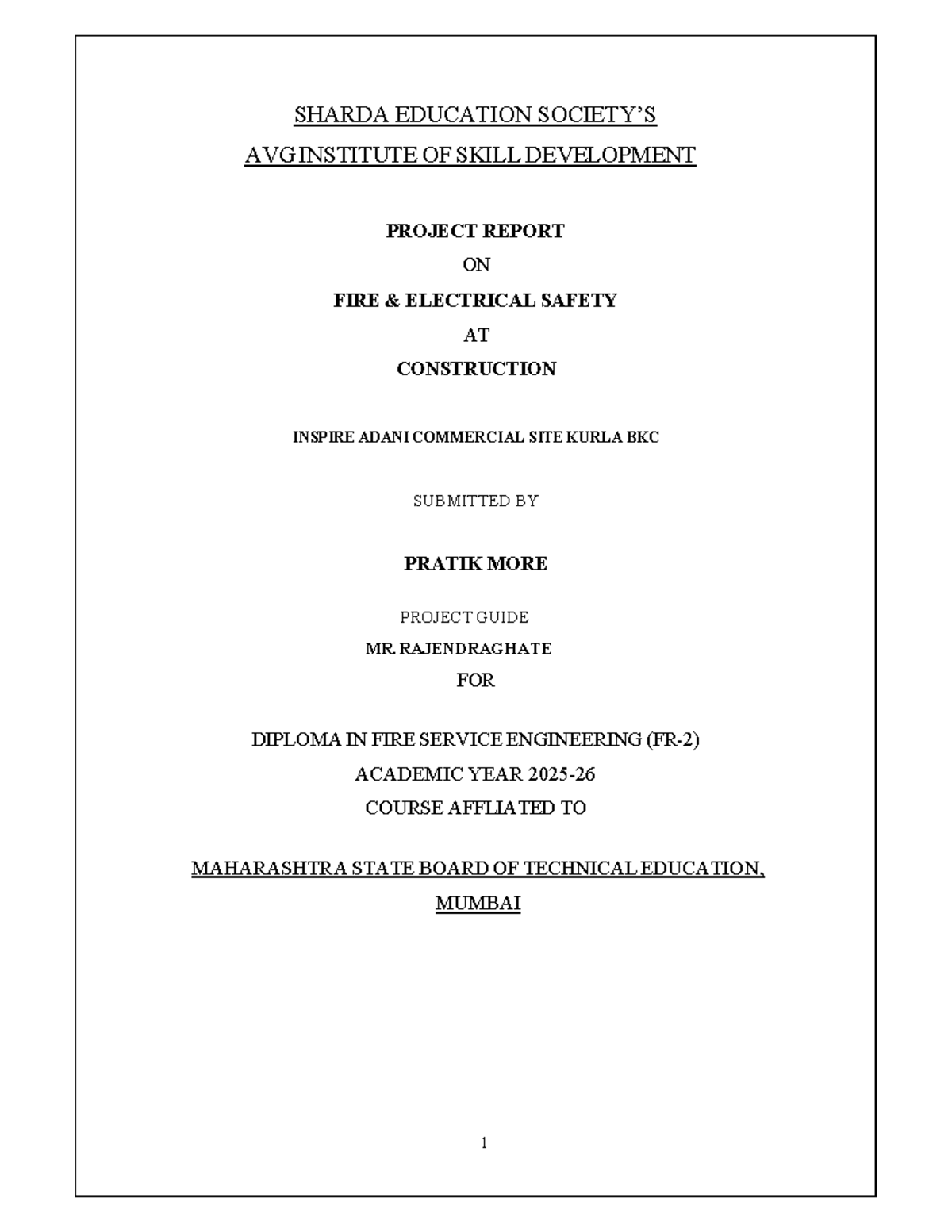 Project Report on Fire & Electrical Safety (FR-2) - Studocu