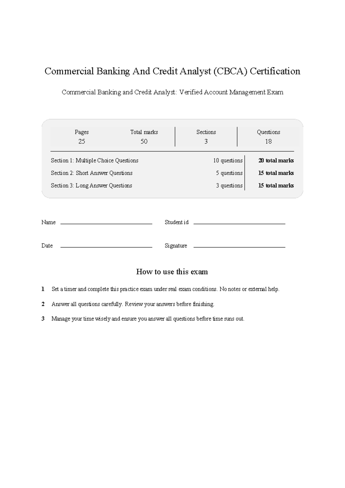 Commercial Banking And Credit Analyst (CBCA) Certification mock exam ...