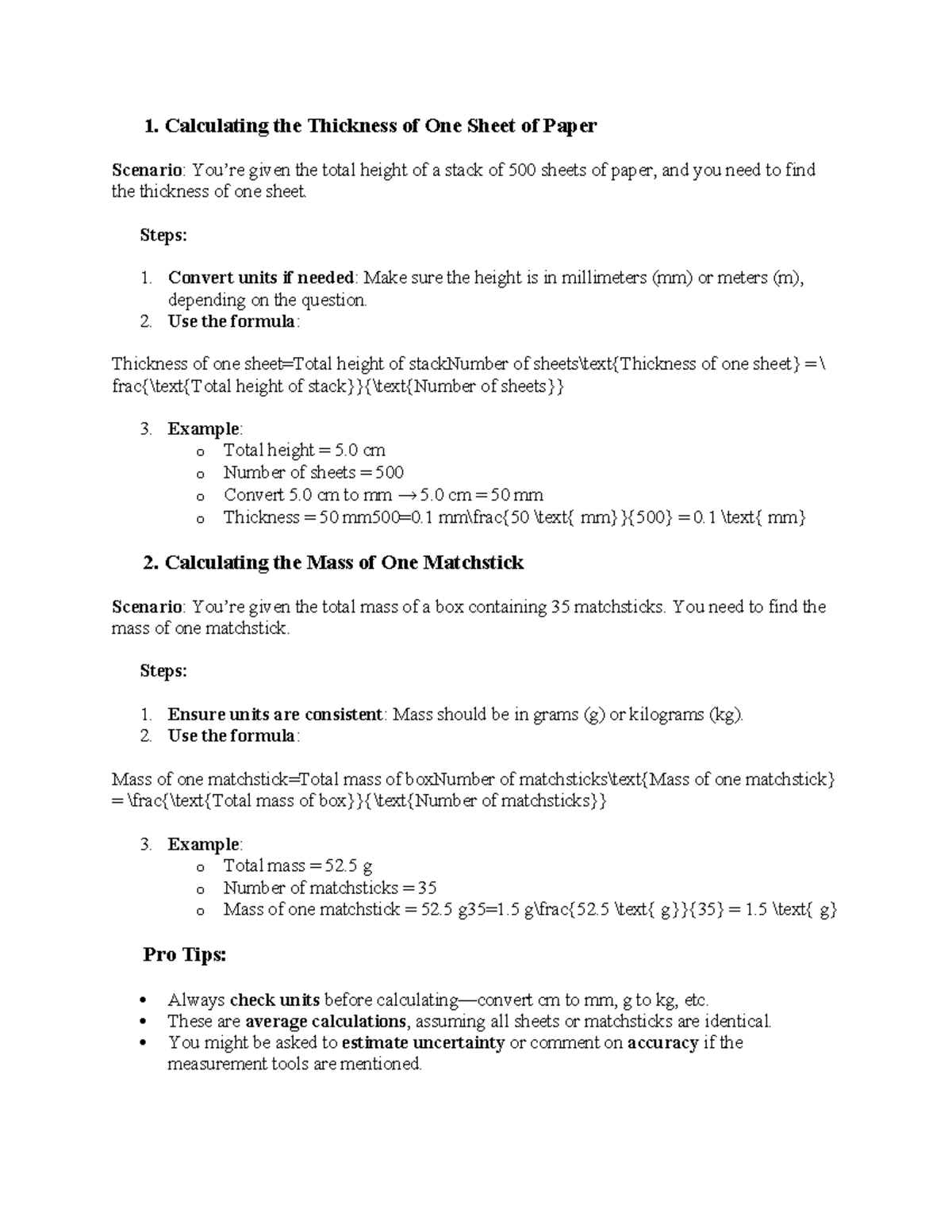 Physics 1 - Calculating Thickness & Mass of Objects - Studocu