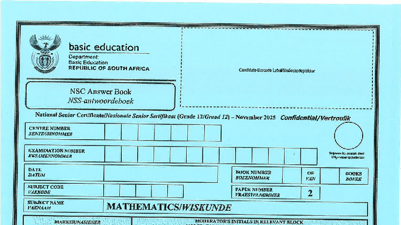 2025 G12 DBE NSC Mathematics P2 Answer Book/Wiskunde V2 Antwoordeboek ...