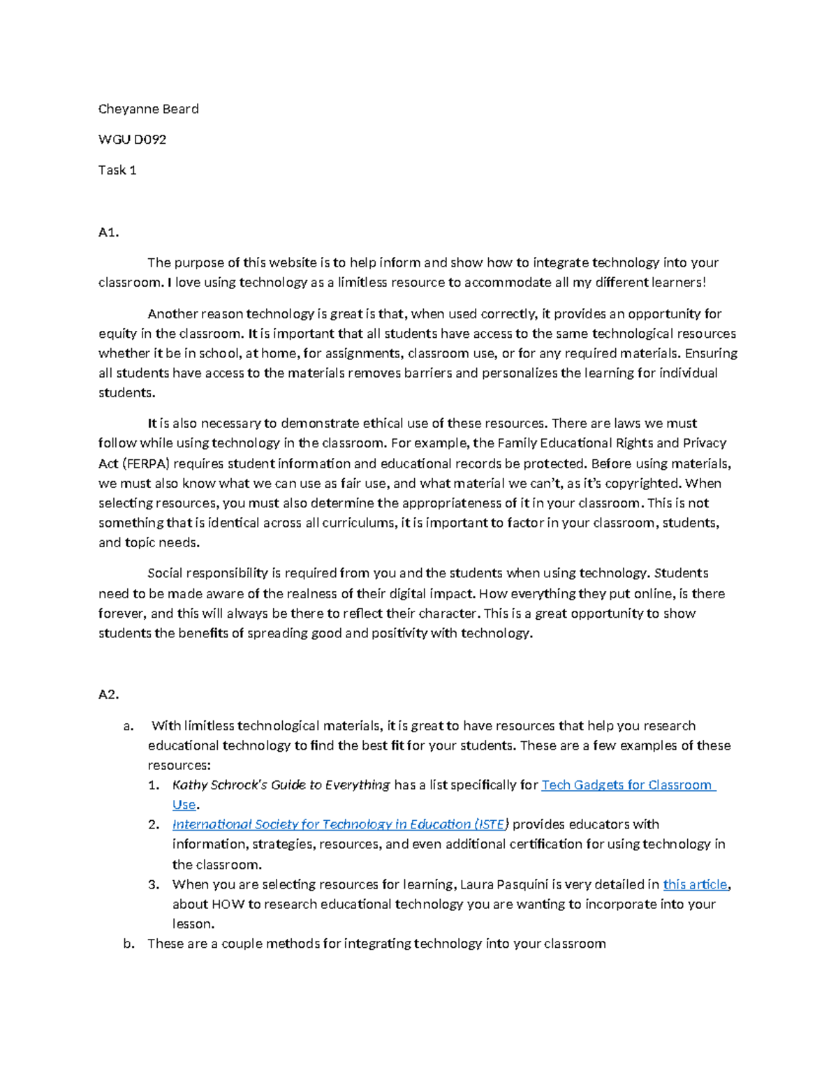 D092 Task 1 - Integrating Technology for Educational Equity - Studocu