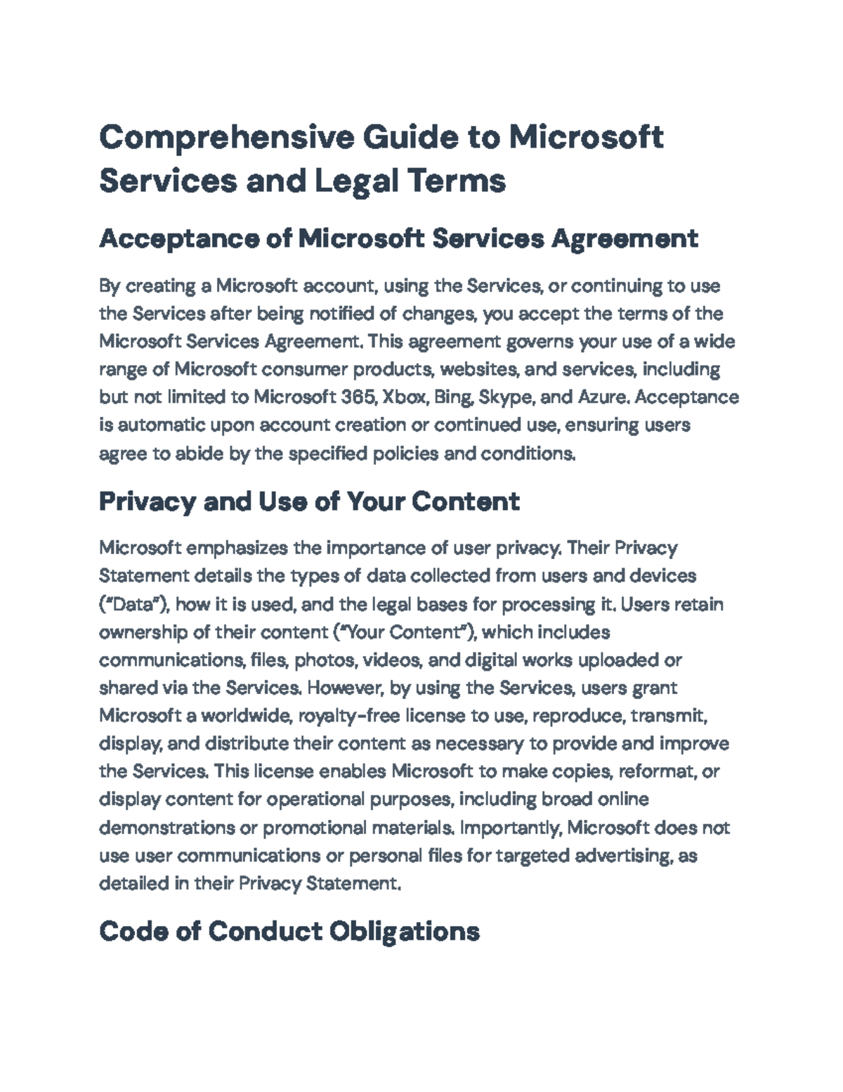 Comprehensive Overview of Microsoft Services & Legal Terms - Studocu