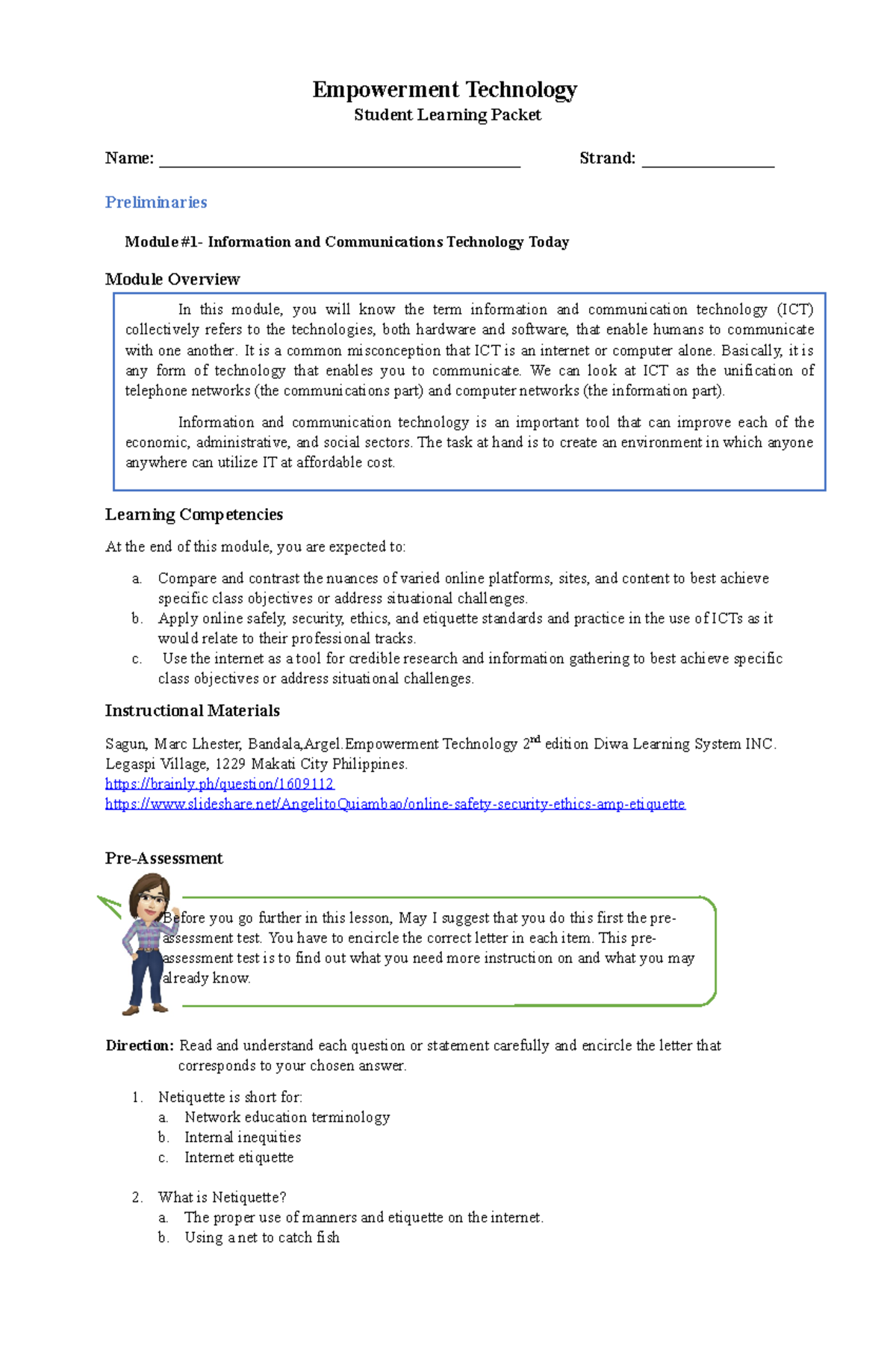 Empowerment Technologies week 1 Final - Empowerment Technology Student ...
