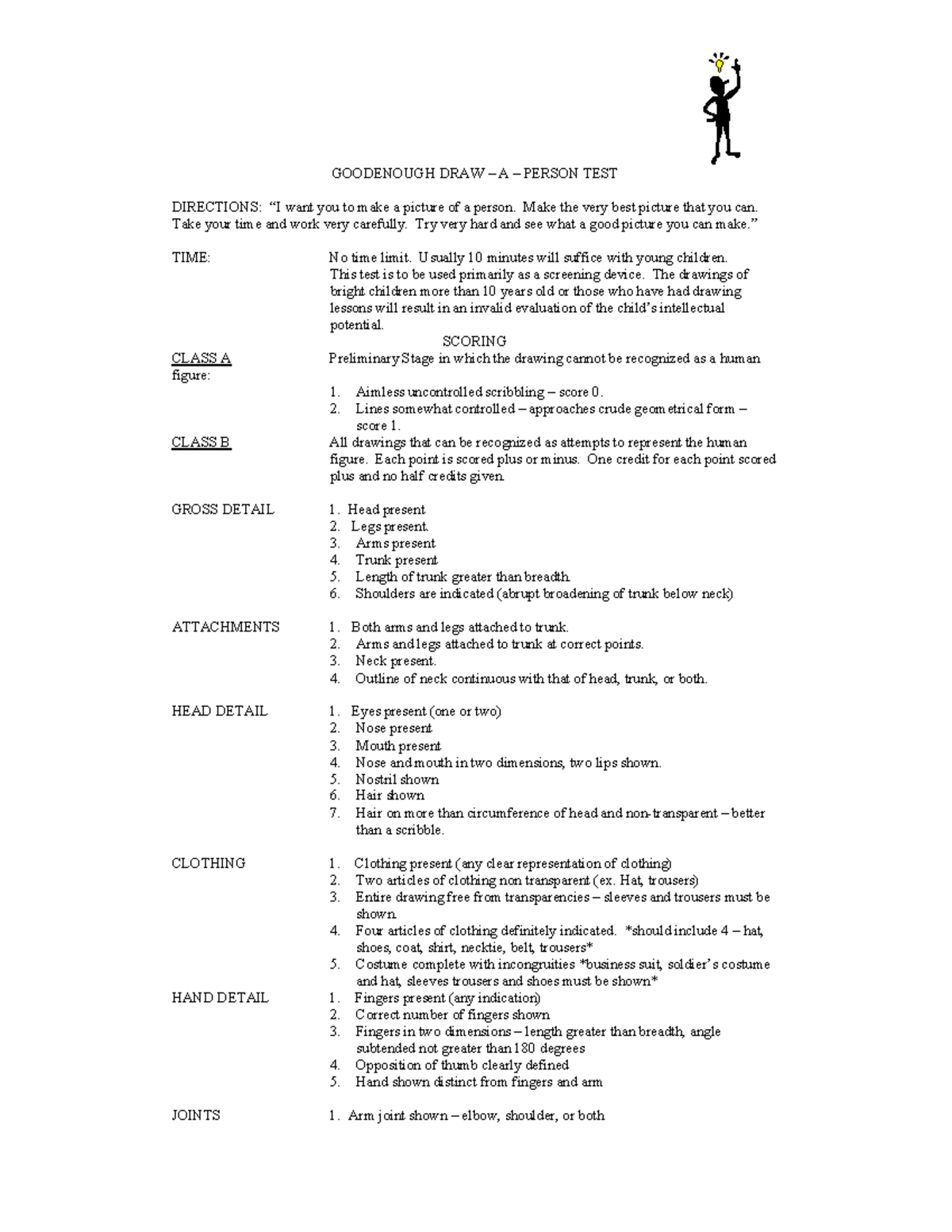 Goodenough Draw a Person Test Directions and Scoring Guide - Studocu