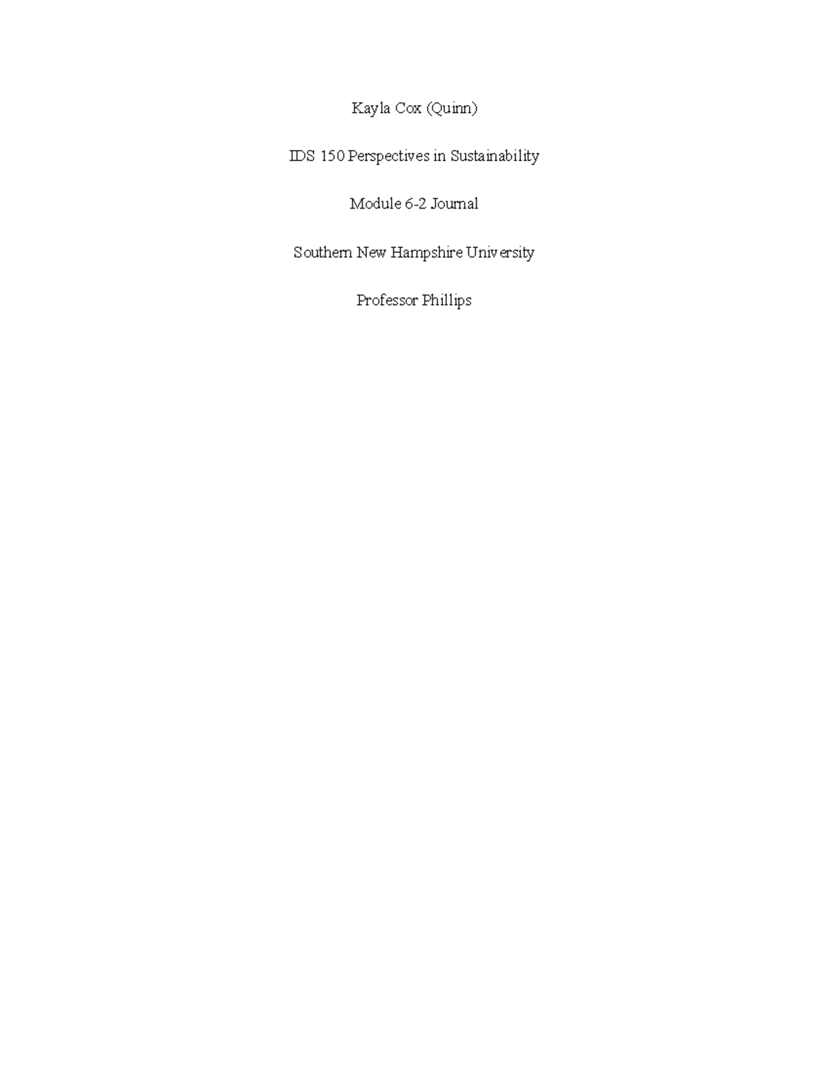 IDS 150 Module Journal: Perspectives in Sustainability - Studocu