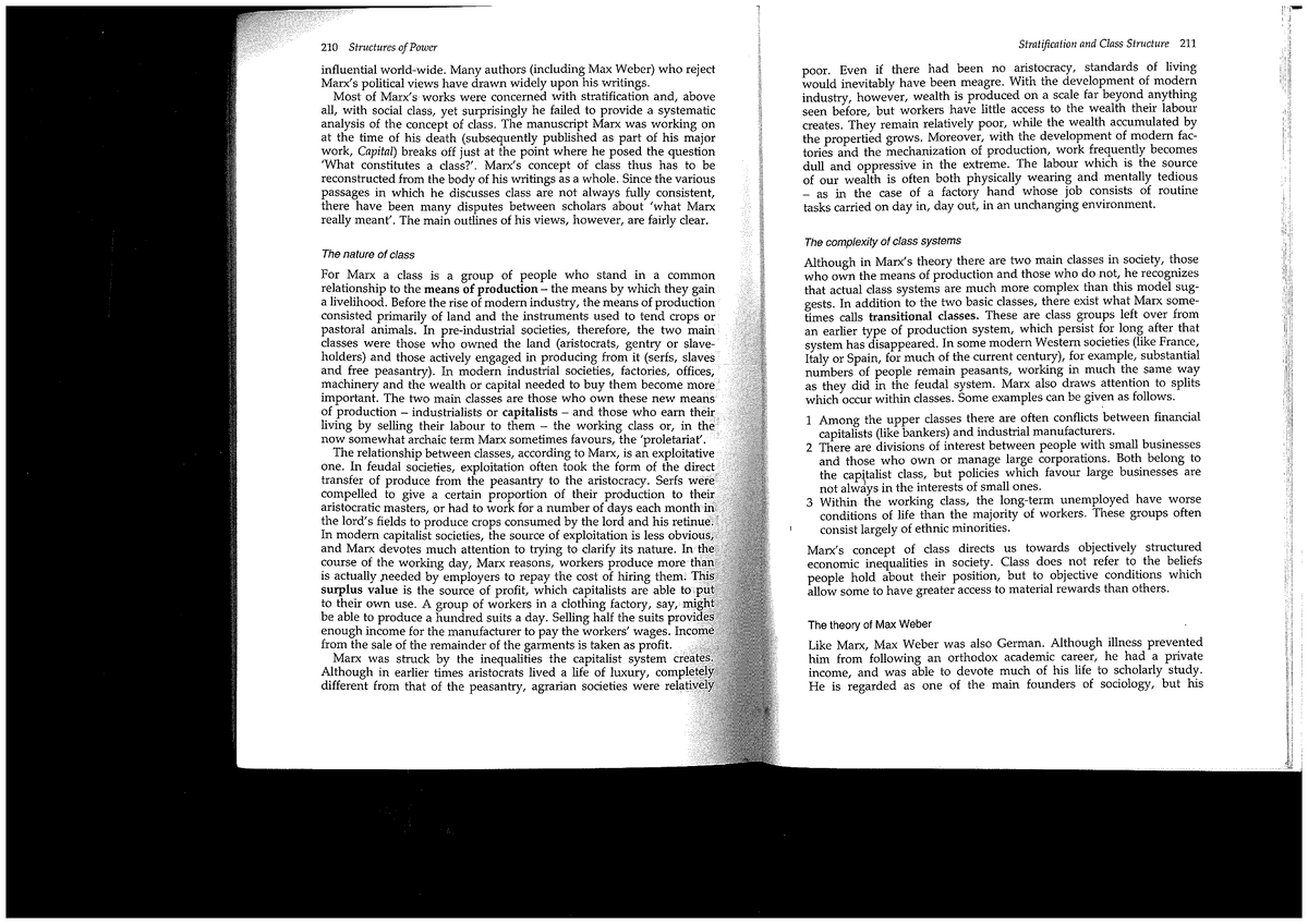 210 Structures of Power: Class Stratification and Theories of Marx ...