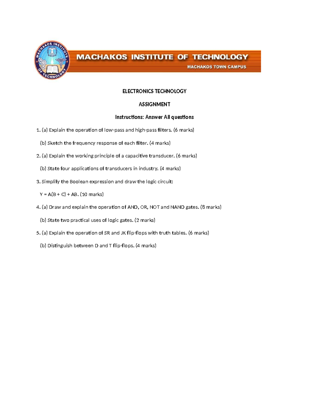 ELECTRONICS TECHNOLOGY ASSIGNMENT: Filters, Transducers & Logic Gates ...