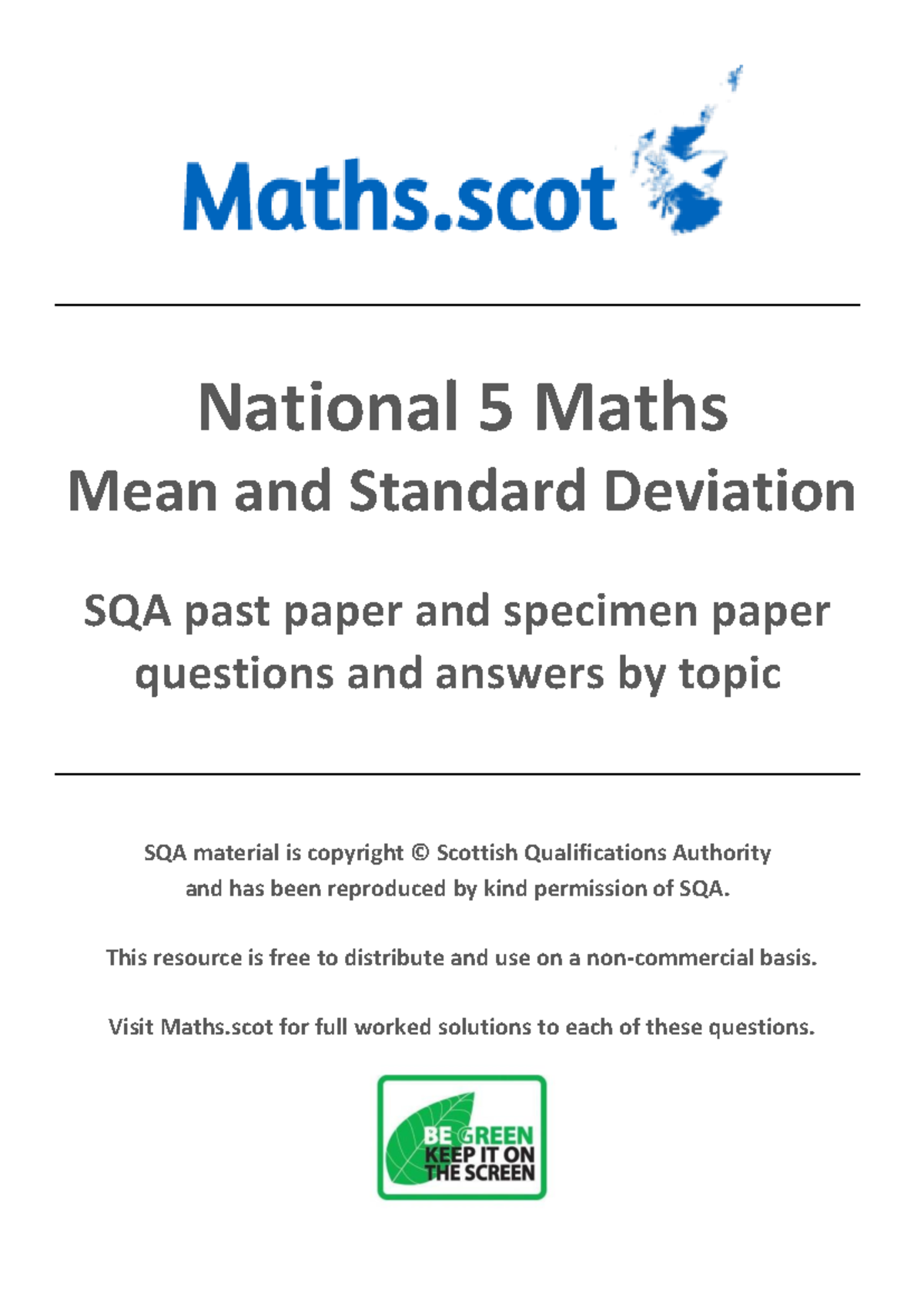 National 5 Maths: Mean & Standard Deviation Past Paper Solutions - Studocu