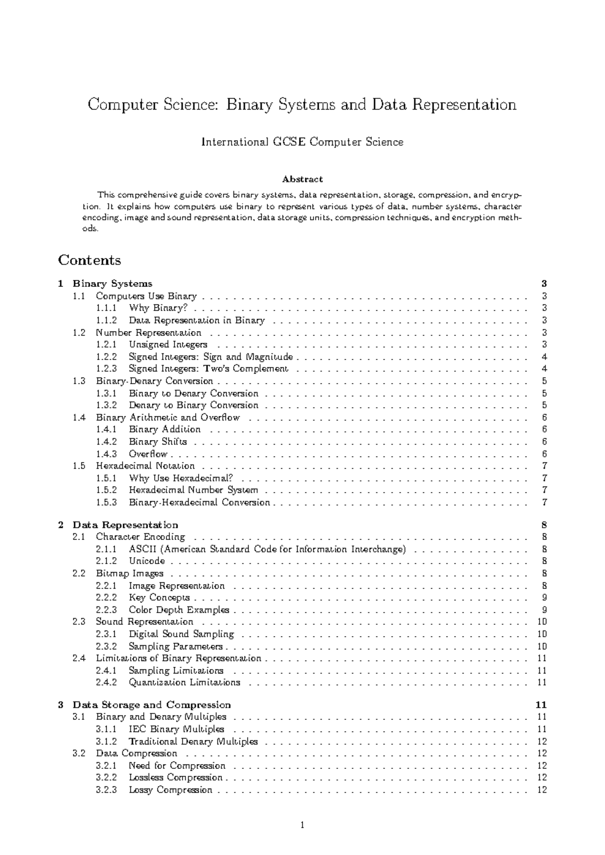 International GCSE Computer Science: Binary Systems & Data ...