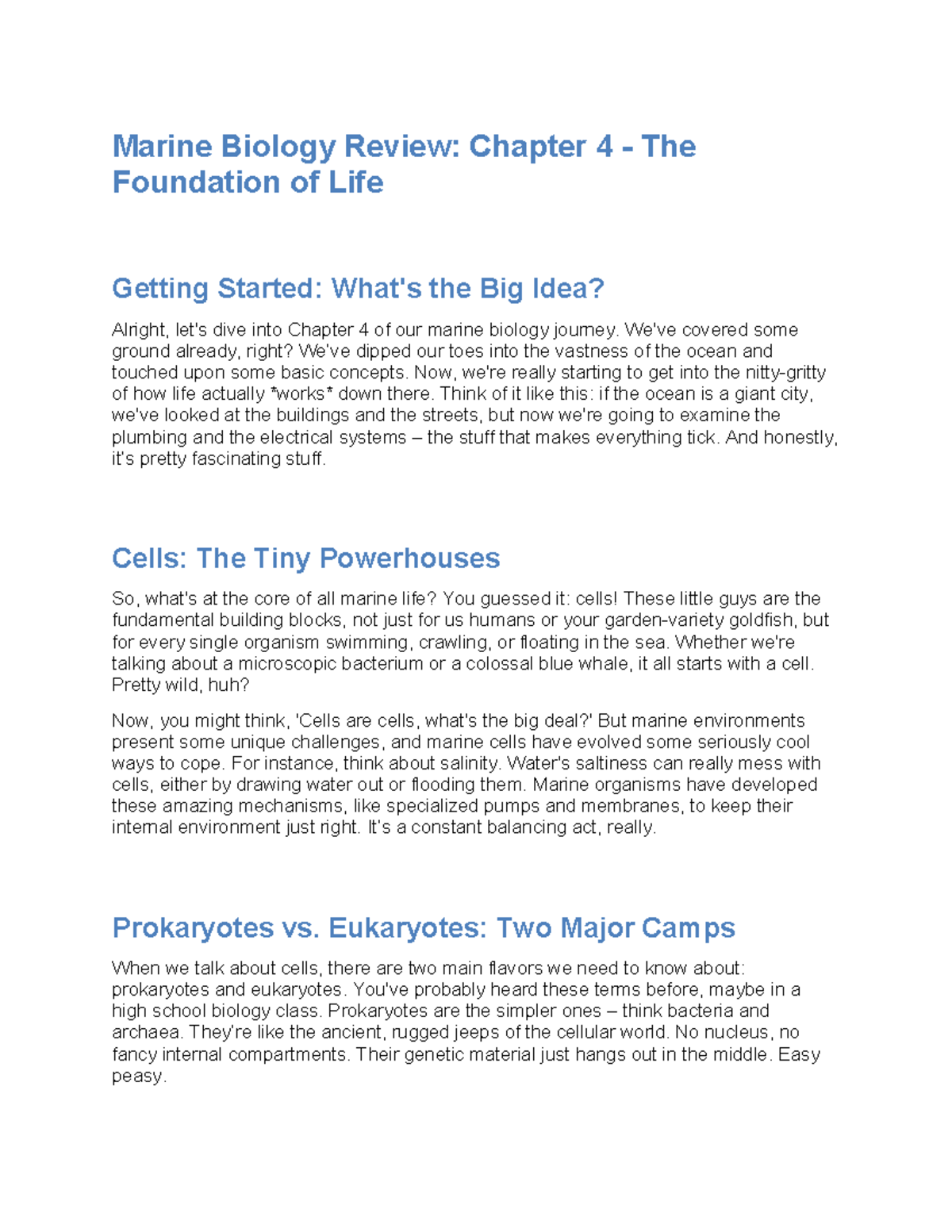 Marine Biology (MB 101) Chapter 4 Review: The Foundation of Life - Studocu