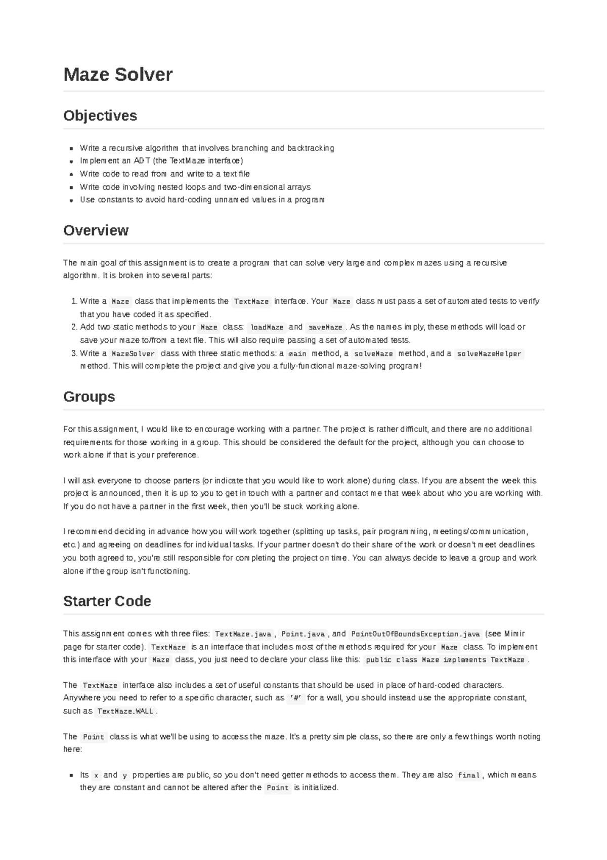 Maze Solver - Maze Solver Objectives Write a recursive algorithm that ...