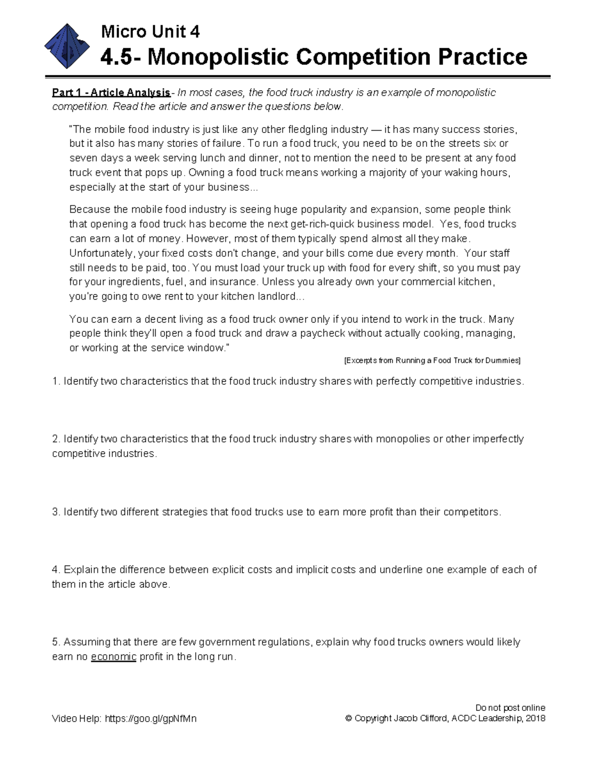 Micro Unit 4.5: Analyzing Monopolistic Competition in Food Trucks - Studocu