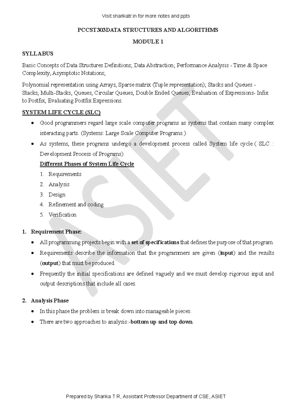 PCCST303 Data Structures & Algorithms: Module 1 Notes - Studocu
