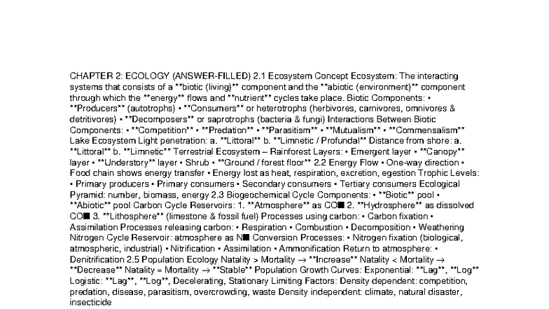 CHAPTER 2: ECOLOGY - Ecosystem Concepts & Energy Flow - Studocu