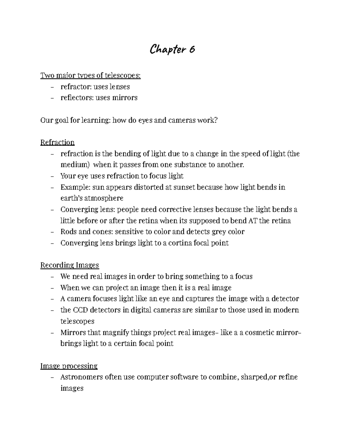 Chapter 6: Telescopes and Light Behavior - Studocu