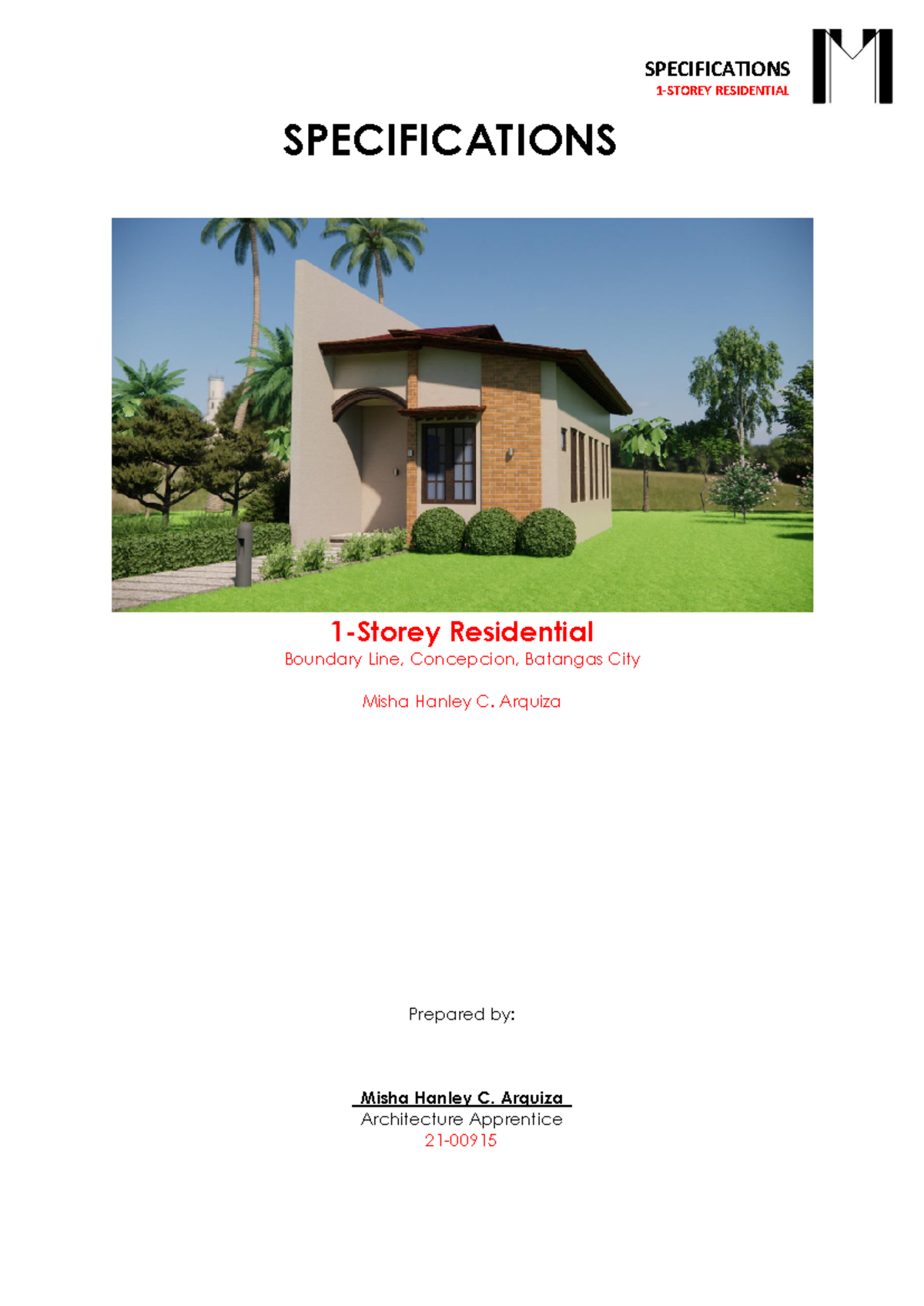 1-Storey Residential Specifications for Construction Projects - Studocu