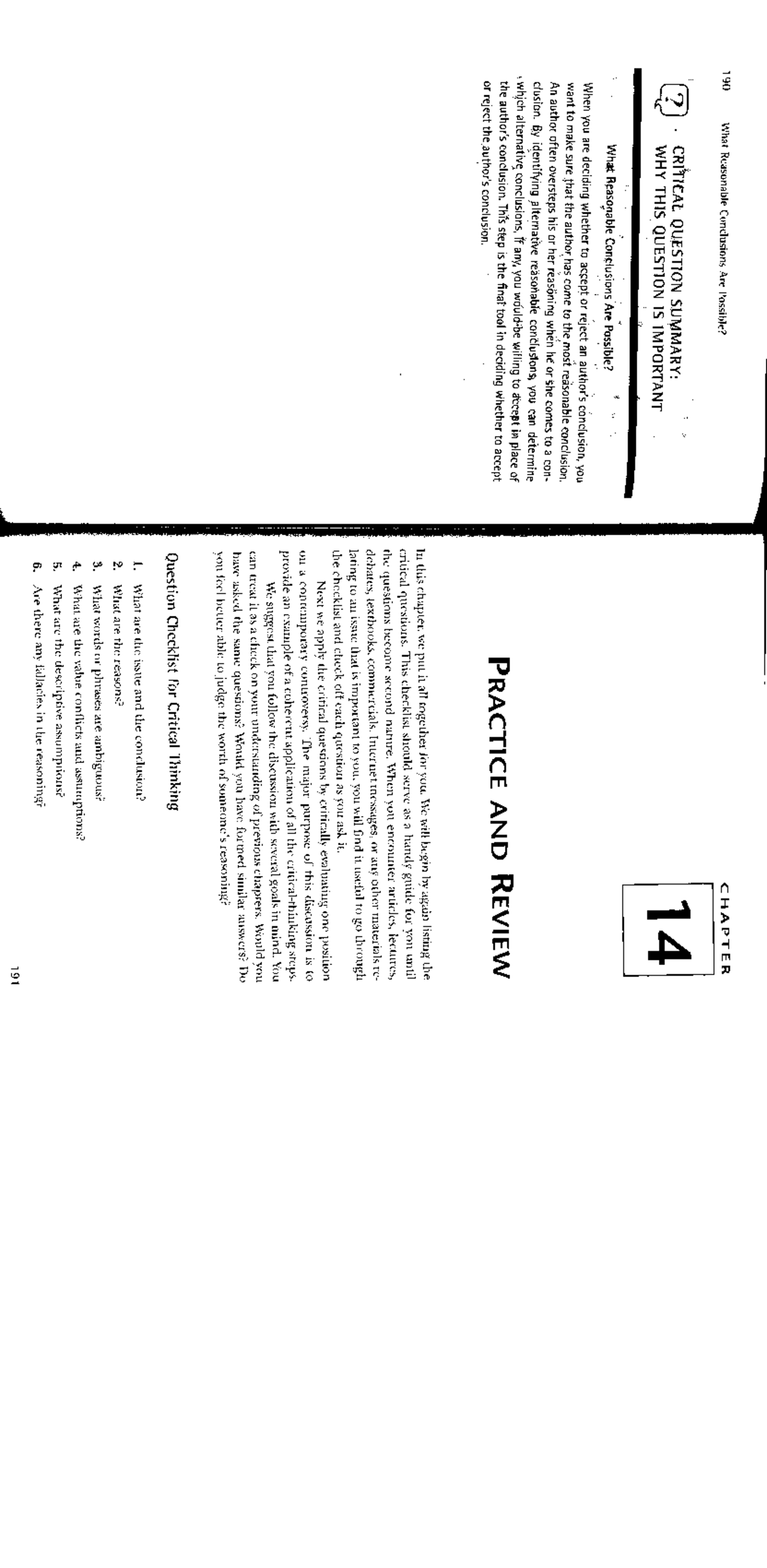 190 What Reasonable Conclusions Are Possible? CHAPTER 14 CRITICAL ...