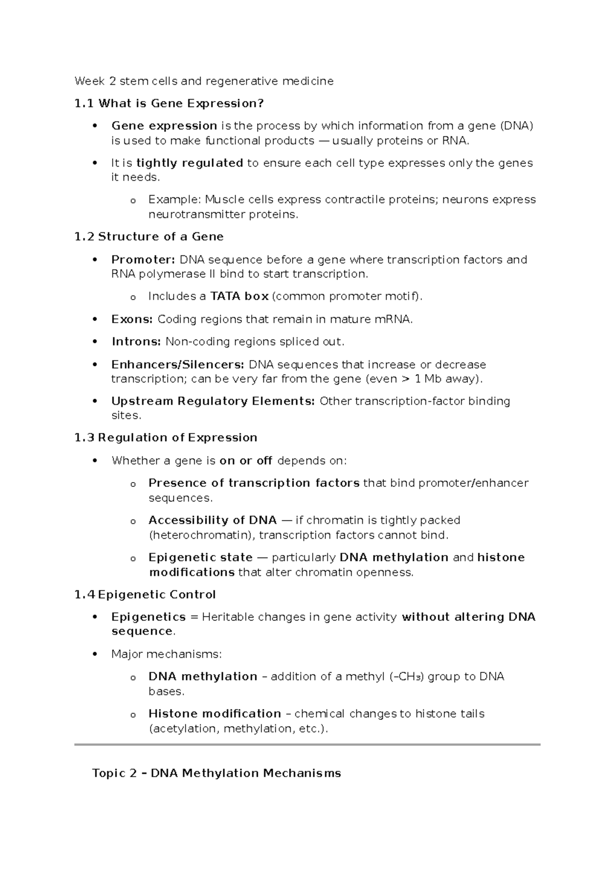 Week 2 Stem Cells: Lecture Notes on Gene Expression & Regulation - Studocu