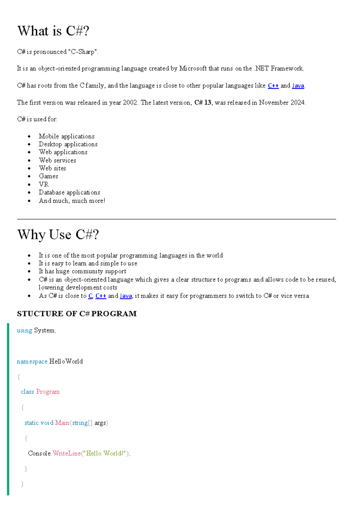 C# Programming Language Overview and Key Concepts (C# Notes-1) - Studocu