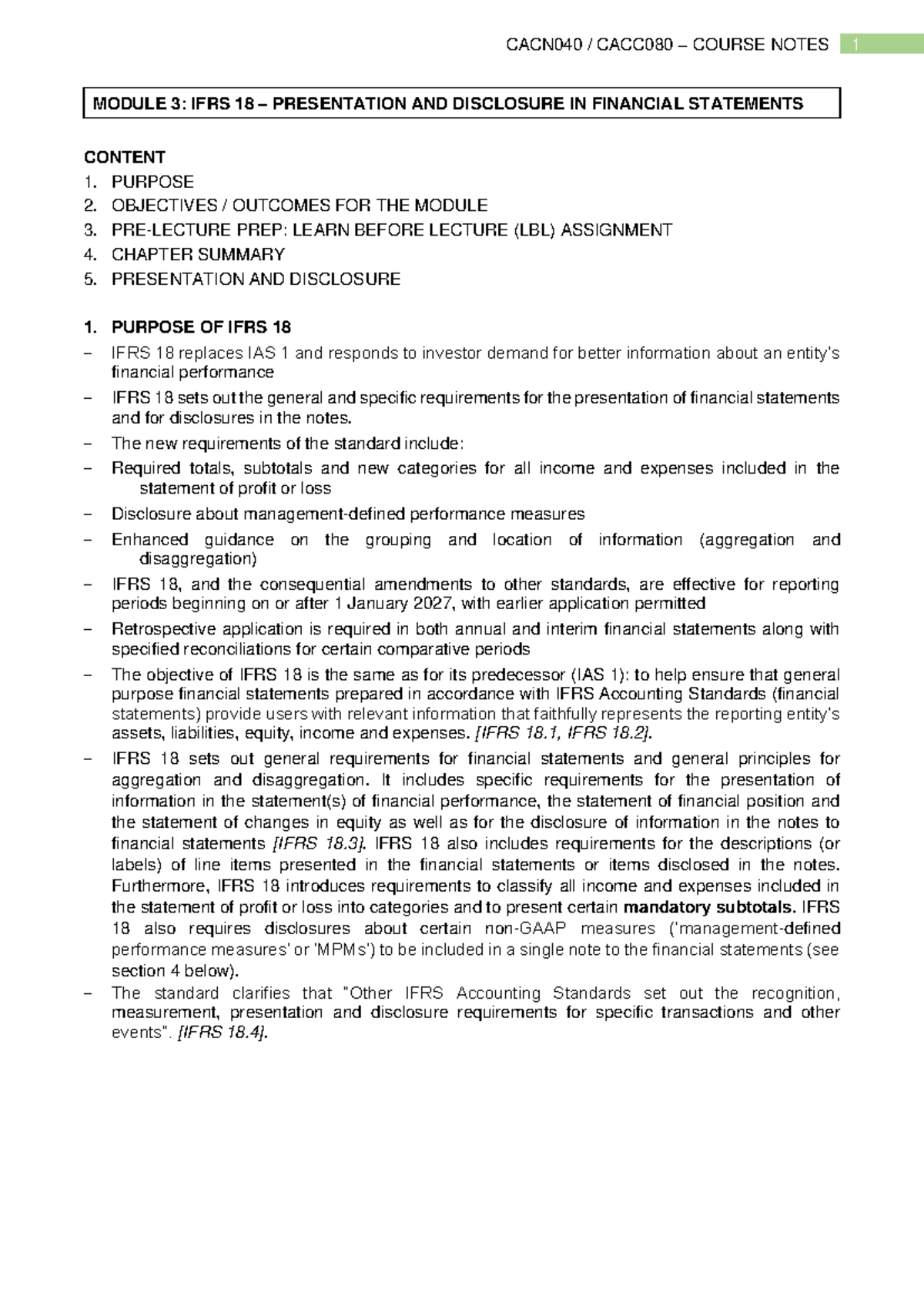 IFRS 18 Course Notes: Presentation & Disclosure in Financial Statements ...