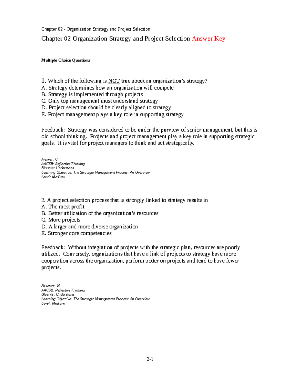 Chap002 - Strategic Management: M/C Questions & Answers - Studocu