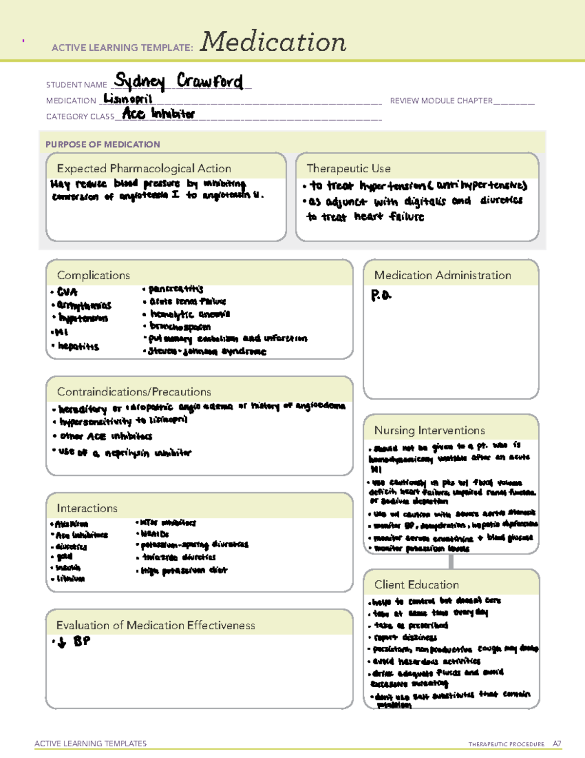 Lisinopril - Med Card - Med card - ACTIVE LEARNING TEMPLATES ...