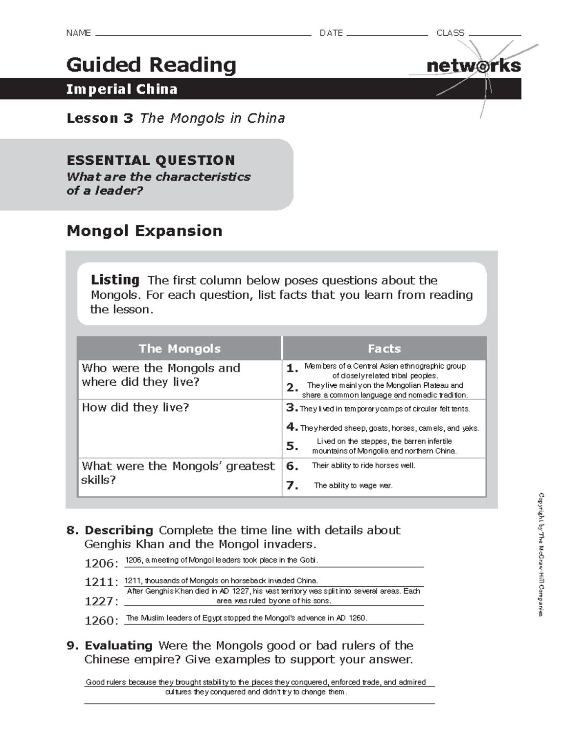 Lesson 3: The Mongols in China - Guided Reading Notes - Studocu