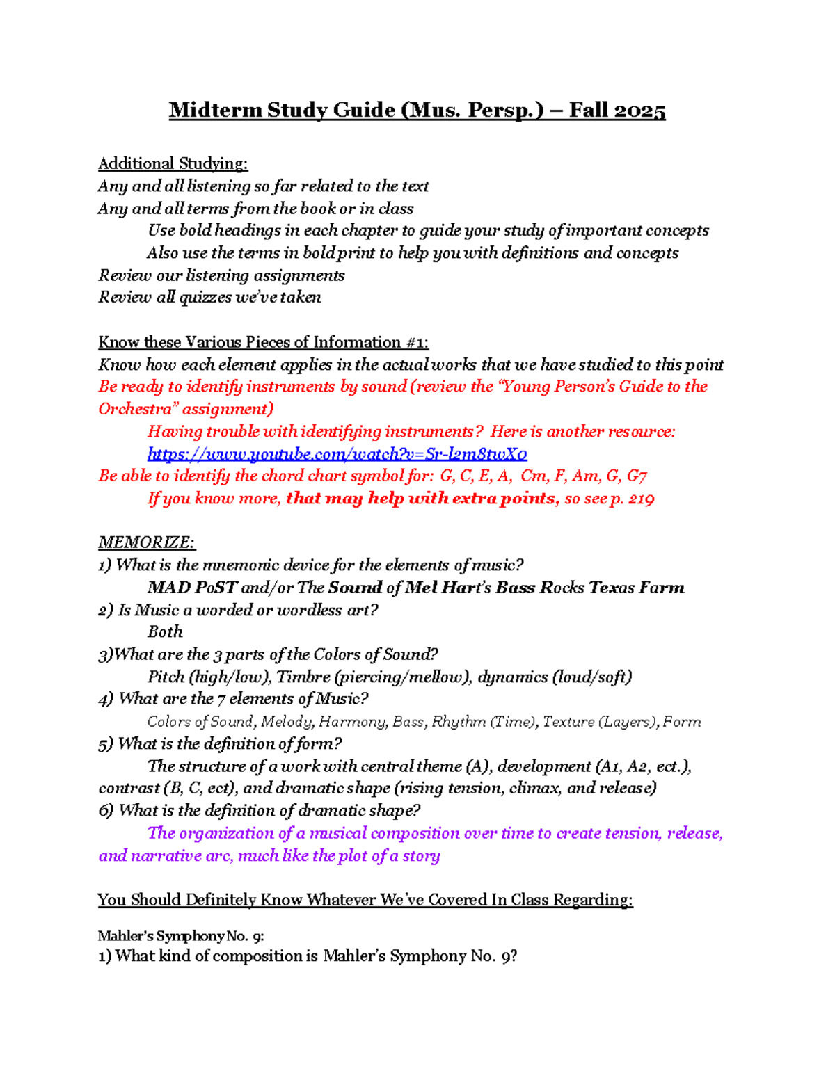 Musical Perspectives Midterm Study Guide (MUS 202) – Fall 2025 - Studocu