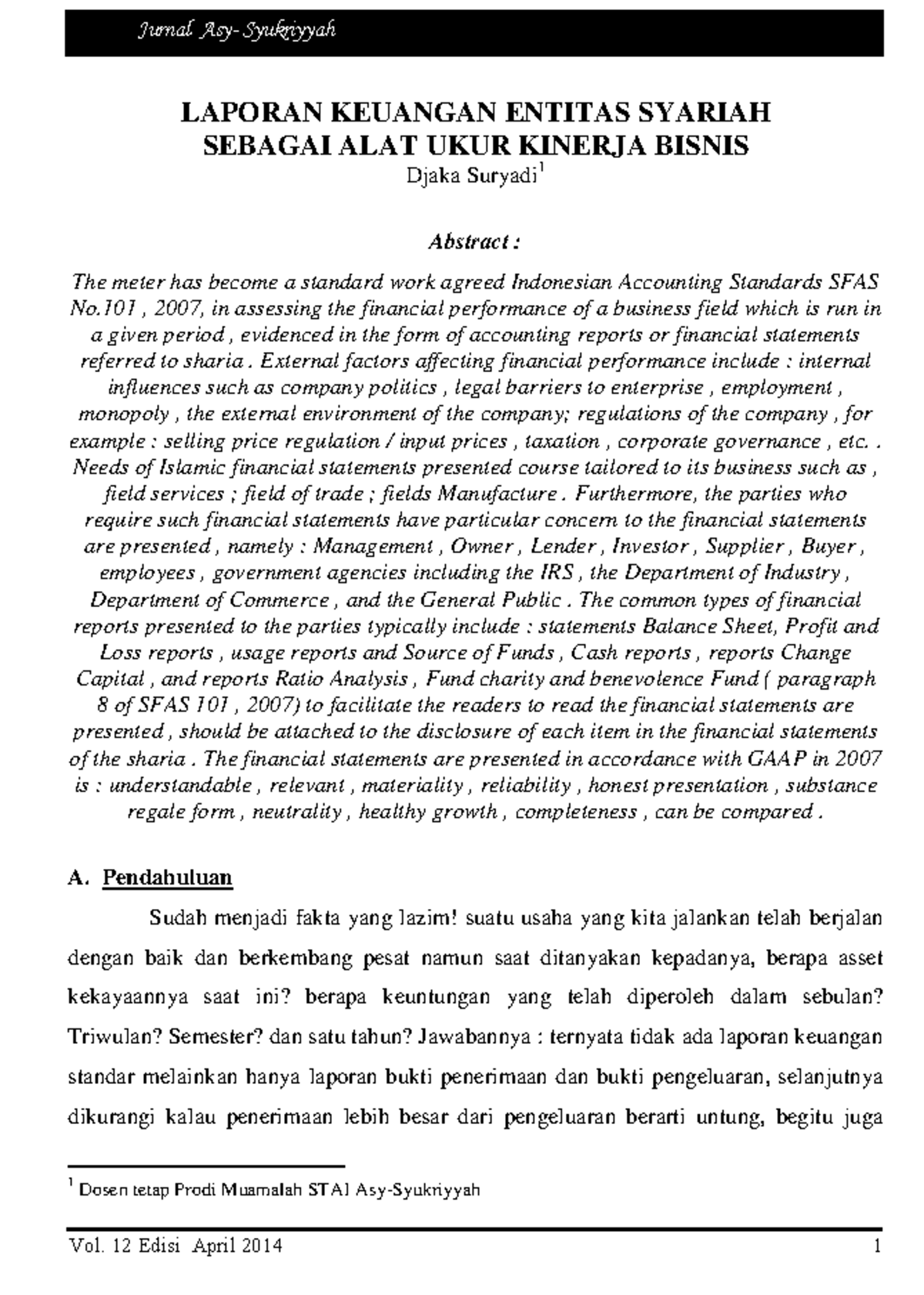 LAPORAN KEUANGAN ENTITAS SYARIAH: ANALISIS KINERJA BISNIS (PSAK No.101 ...